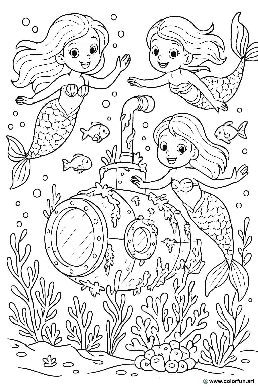 Underwater mermaid coloring page Download or Print for free