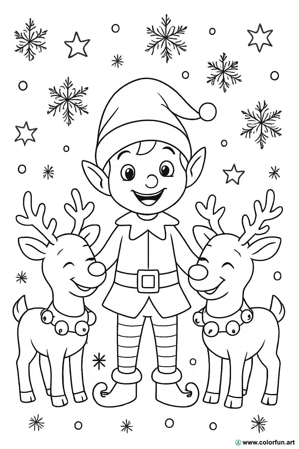 Coloriage du lutin de Noël et des rennes à Télécharger ou à Imprimer ...