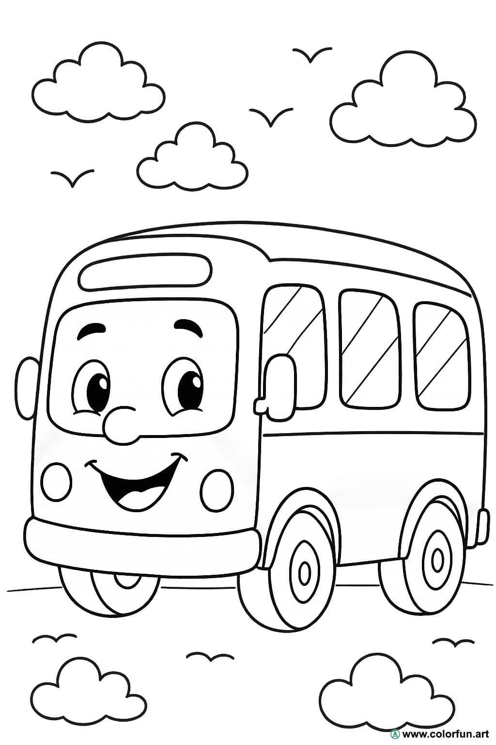 Cute bus coloring page Download or Print for free