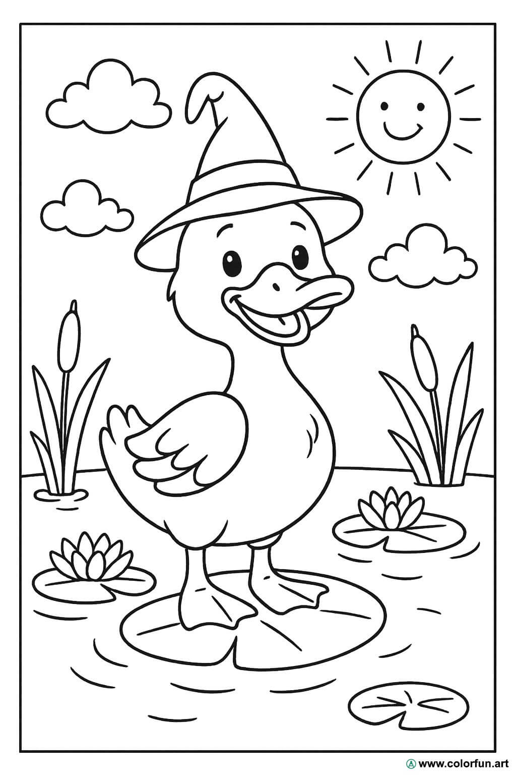 Coloriage d'un canard amusant à Télécharger ou à Imprimer gratuitement