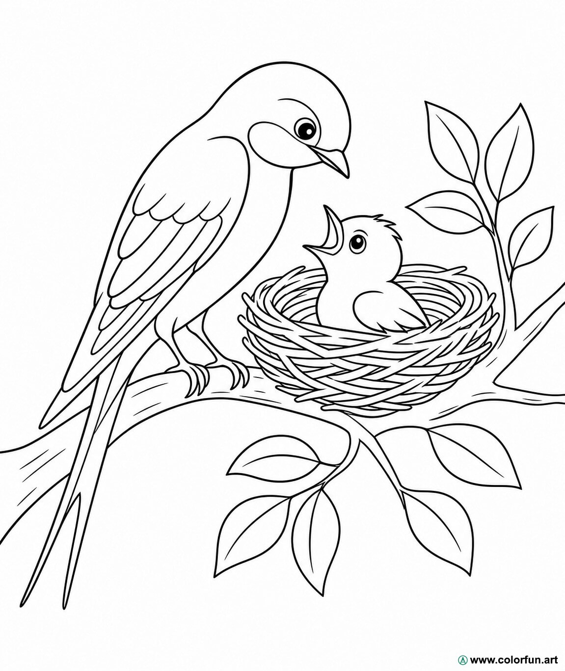 Coloring page of a swallow and her baby Download or Print for free