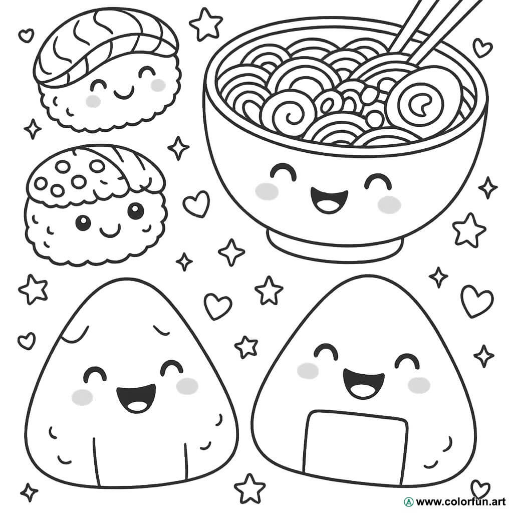 Coloriage de nourriture japonaise kawaii à Télécharger ou à Imprimer ...
