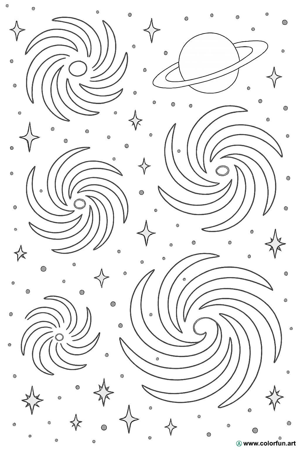 Coloring page of galaxies in space Download or Print for free