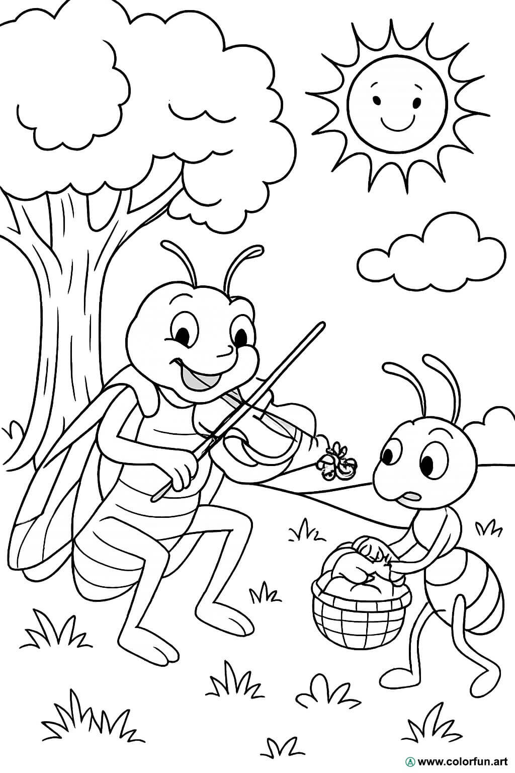 Coloriage original de la cigale et de la fourmi à Télécharger ou à ...