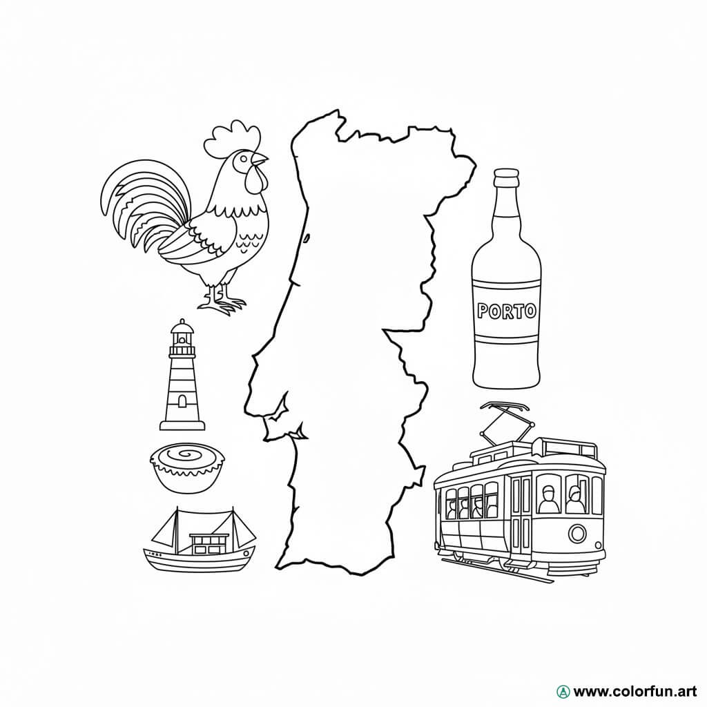 Map of Portugal coloring page Download or Print for free