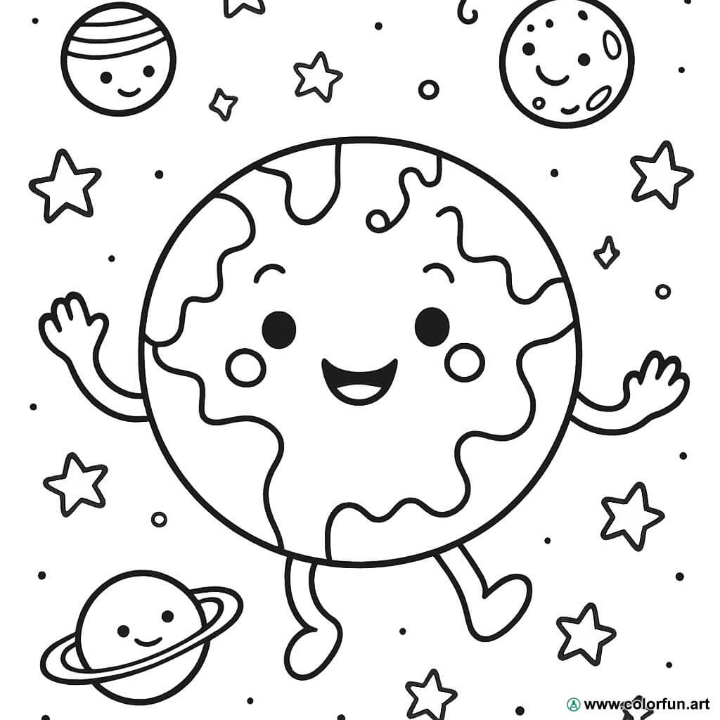 Fun coloring page of the planet Download or Print for free