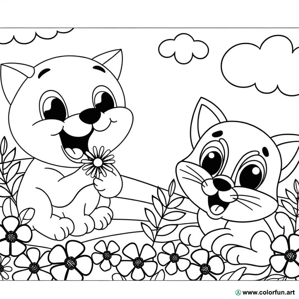 Coloriage d'un chat et d'un chien adorables à Télécharger ou à Imprimer ...