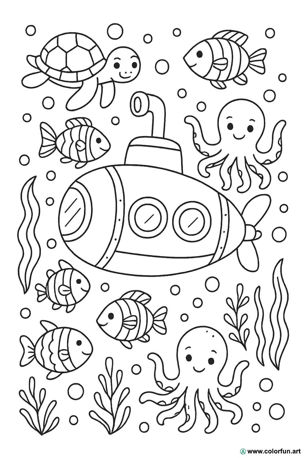 Coloriage des créatures marines sous-marines à Télécharger ou à ...