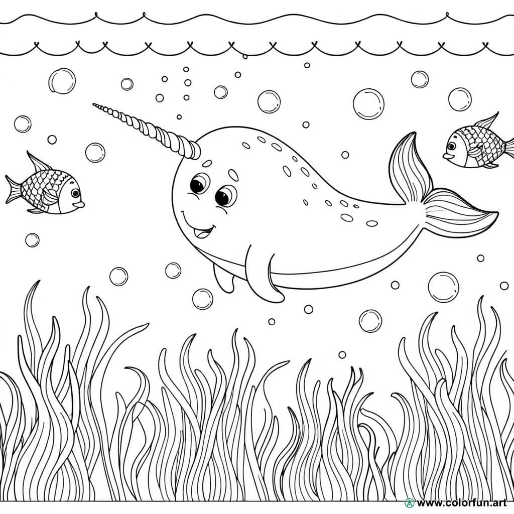 Dibujo para colorear del narval en el océano Descargar o Imprimir de ...