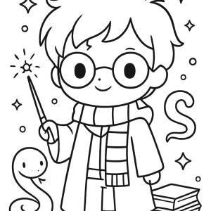 Kawaii Harry Potter coloring page with magic wands Download or Print ...