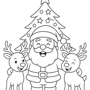 Coloriage du Père Noël, des rennes et du traîneau à Télécharger ou à ...