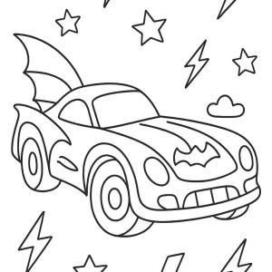 Coloring page of the Batmobile and the Joker Download or Print for free