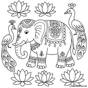 Coloring page of traditional Indian patterns Download or Print for free