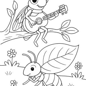 Coloriage original de la cigale et de la fourmi à Télécharger ou à ...