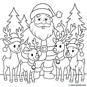 Coloriage du Père Noël, des rennes et des lutins à Télécharger ou à ...