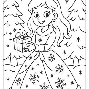 Princess coloring page for Christmas with stars Download or Print for free