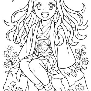 Detailed coloring page of Nezuko Kamado Download or Print for free