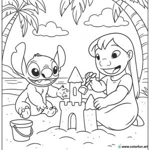 Planșă de colorat cu Lilo și Stitch în familie Descărcați sau tipăriți ...