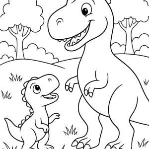 Coloring page of a greedy baby dinosaur Download or Print for free