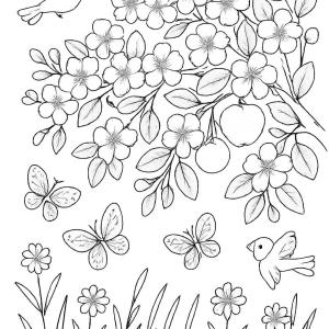 Coloriage d'un pommier au printemps à Télécharger ou à Imprimer ...