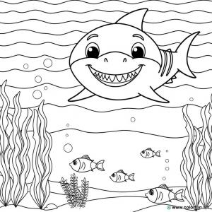 Coloriage d'un mignon requin à Télécharger ou à Imprimer gratuitement