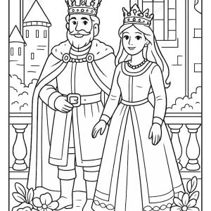Coloring page of a queen and a king with crowns Download or Print for free