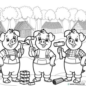 Coloriage des 3 petits cochons à Télécharger ou à Imprimer gratuitement