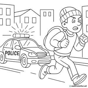 Coloring page of a police car on the road Download or Print for free