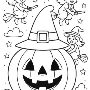 Coloriage d'Halloween : citrouille et chapeau à Télécharger ou à ...
