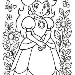 Princess Peach coloring page in the garden Download or Print for free