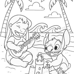 Planșă de colorat cu Lilo și Stitch în familie Descărcați sau tipăriți ...