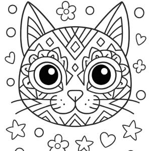 Coloring page of a happy cat head Download or Print for free