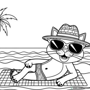 Cat and flower coloring page Download or Print for free