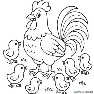 Coloriage d'un coq amusant à Télécharger ou à Imprimer gratuitement