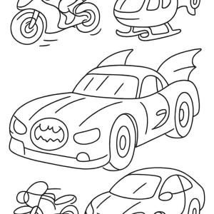 Coloring page of the Batmobile and the Joker Download or Print for free