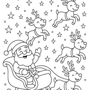 Coloriage du Père Noël, des rennes et du traîneau à Télécharger ou à ...