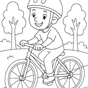 Coloring page of a cyclist in the city Download or Print for free