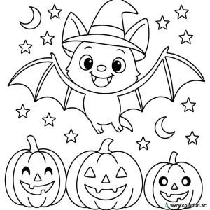 Halloween coloring page: bat flying at night Download or Print for free