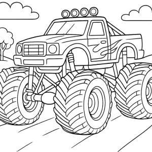 Planșă de colorat cu monster truck în acțiune Descărcați sau tipăriți ...