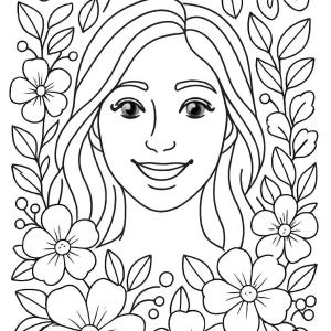 Coloring page of a beautiful woman's face Download or Print for free