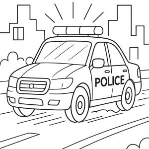 Coloring page of a police car on the road Download or Print for free