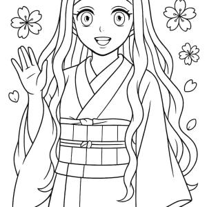 Detailed coloring page of Nezuko Kamado Download or Print for free