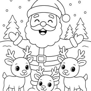Coloriage du Père Noël, des rennes et du traîneau à Télécharger ou à ...