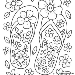 Coloriage de plage avec des tongs à Télécharger ou à Imprimer gratuitement