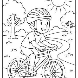 Coloring page of a cyclist with a dog Download or Print for free